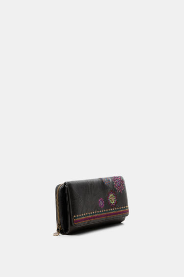 Rectangular wallet embroidered flap