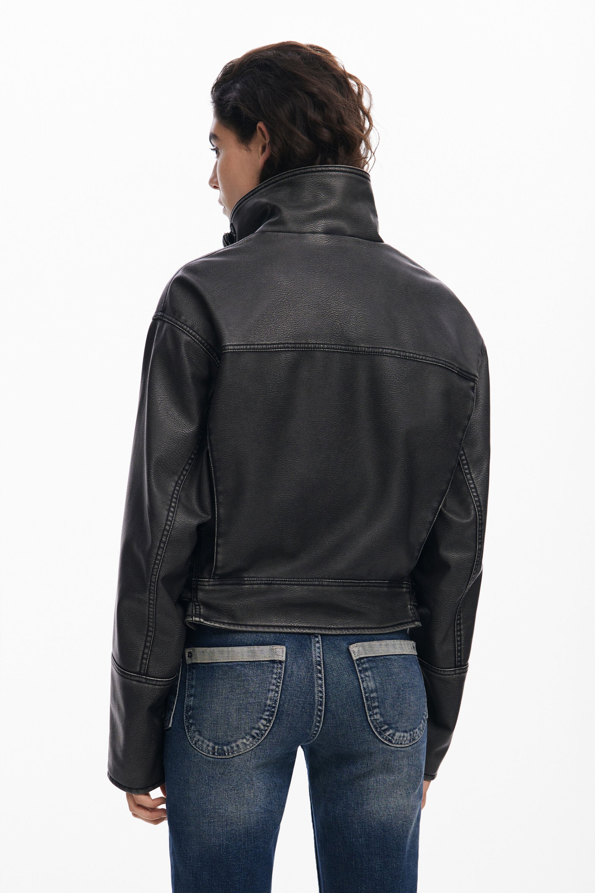 Oversized leather-effect biker jacket Women's I Desigual.com Oversized leather-effect biker jacket Women's I Desigual.com